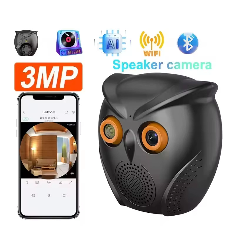 Bluetooth Speaker AI Camera ICSEE WiFi Camera Owl Shape FHD 3MP Smart ...
