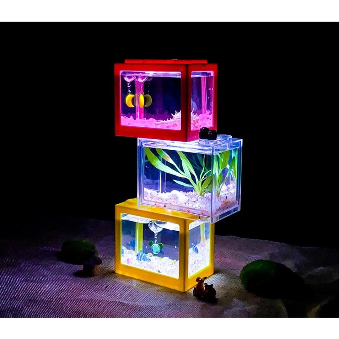 1 Pcs Mini Aquarium Fish Tank + Led Lamp + Water plant Light Home ...