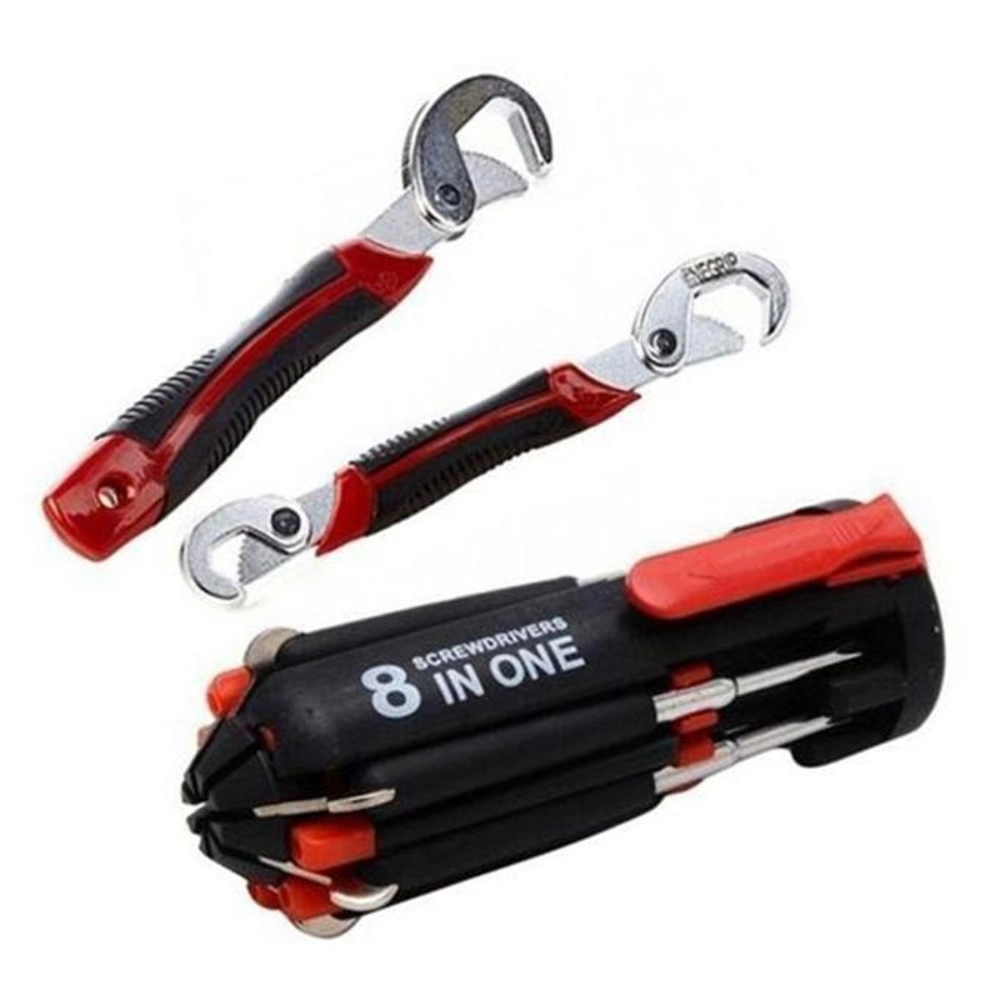 Combo Snap Grip Tools and 8 in 1 Portable Screwdriver - Black and Red