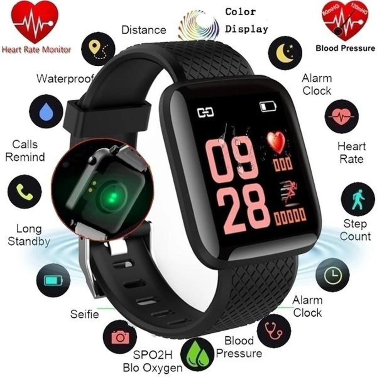 D116 PLUS Smart Bracelet Fitness Band Waterproof Smart Digital Watch ...