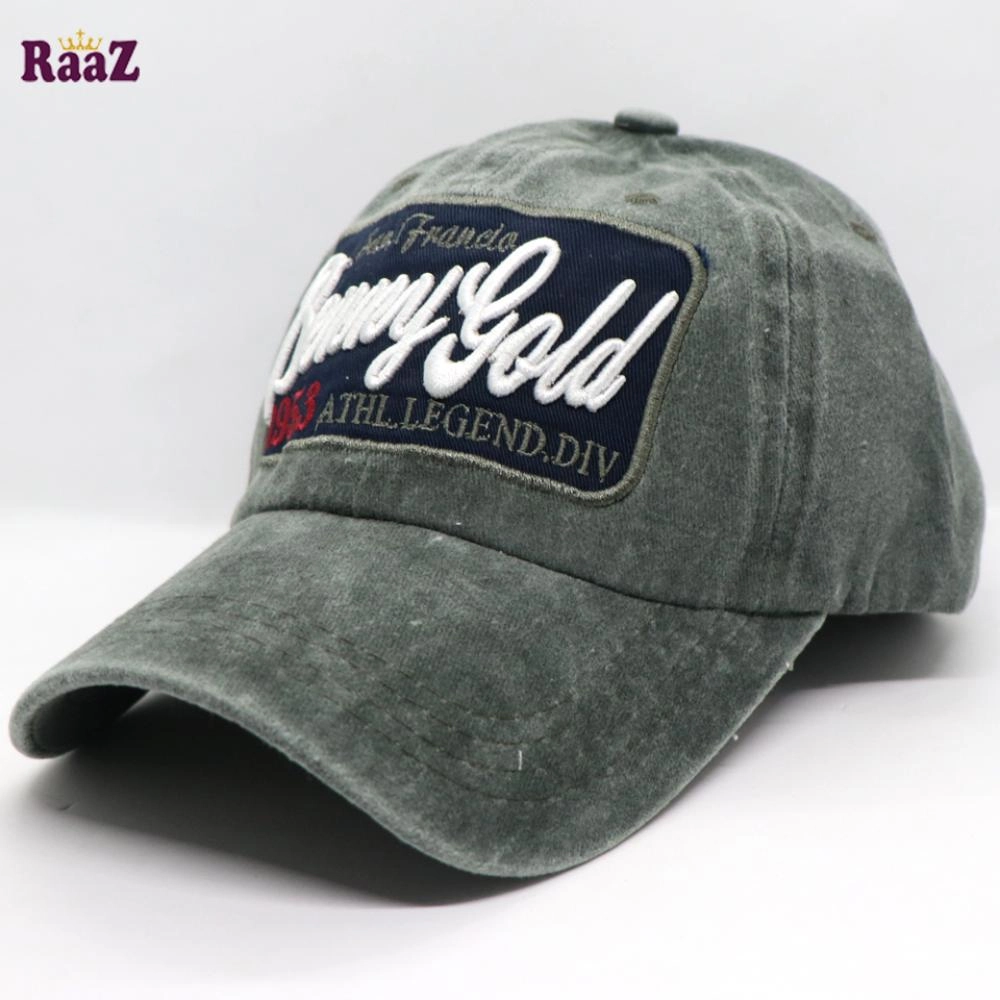 Deep Green Benny Gold Embroidery Logo Wash Baseball Cap
