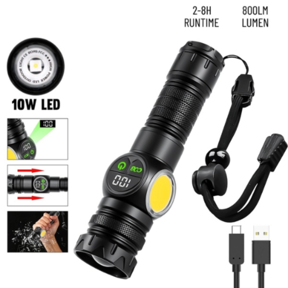 K60 - Outdoor Flashlight Telescopic Zoom 10W COB + LED 800 Lumens ...