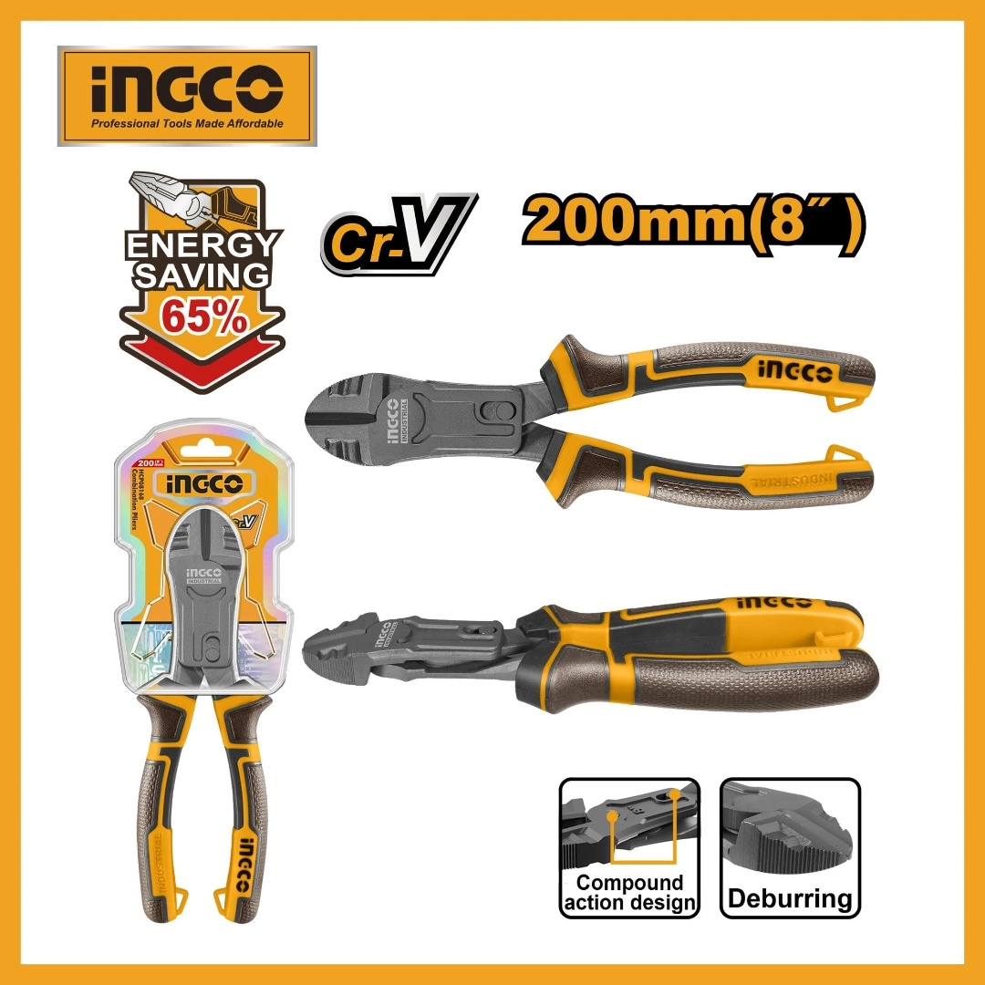 INGCO 8" Cr-V Compound action diagonal cutting pliers With deburring ...