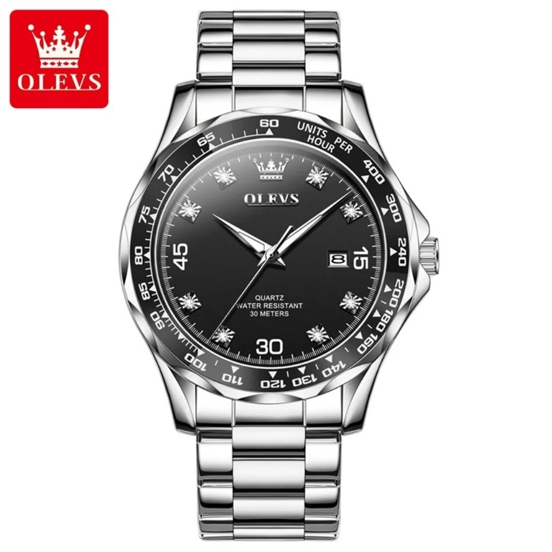 OLEVS 9988G Silver Stainless Steel Analog Wrist Watch For Men - Black ...