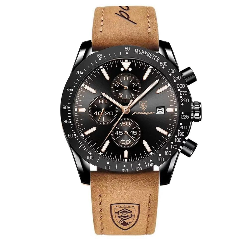 Poedagar PO988L Brown PU Leather Chronograph Wrist Watch For Men ...