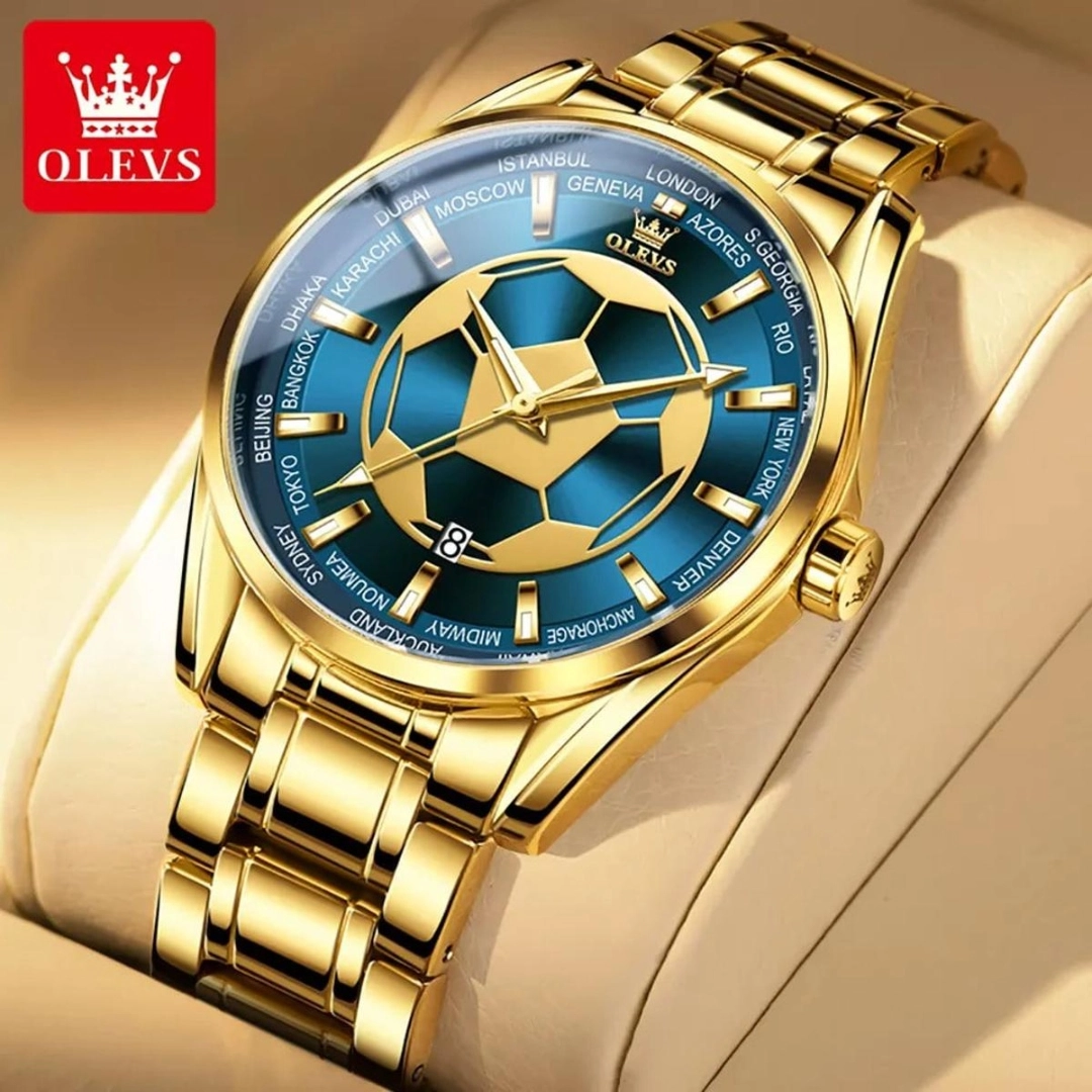 Olevs 9949 Football Watch Leather Analog Wrist Watch For Men - Golden ...