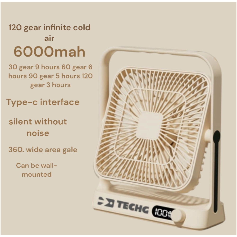 TECHG M10 Portable Desktop AC/DC Fan Multifunctional Folding Type-C Rechargeable Fan With ...