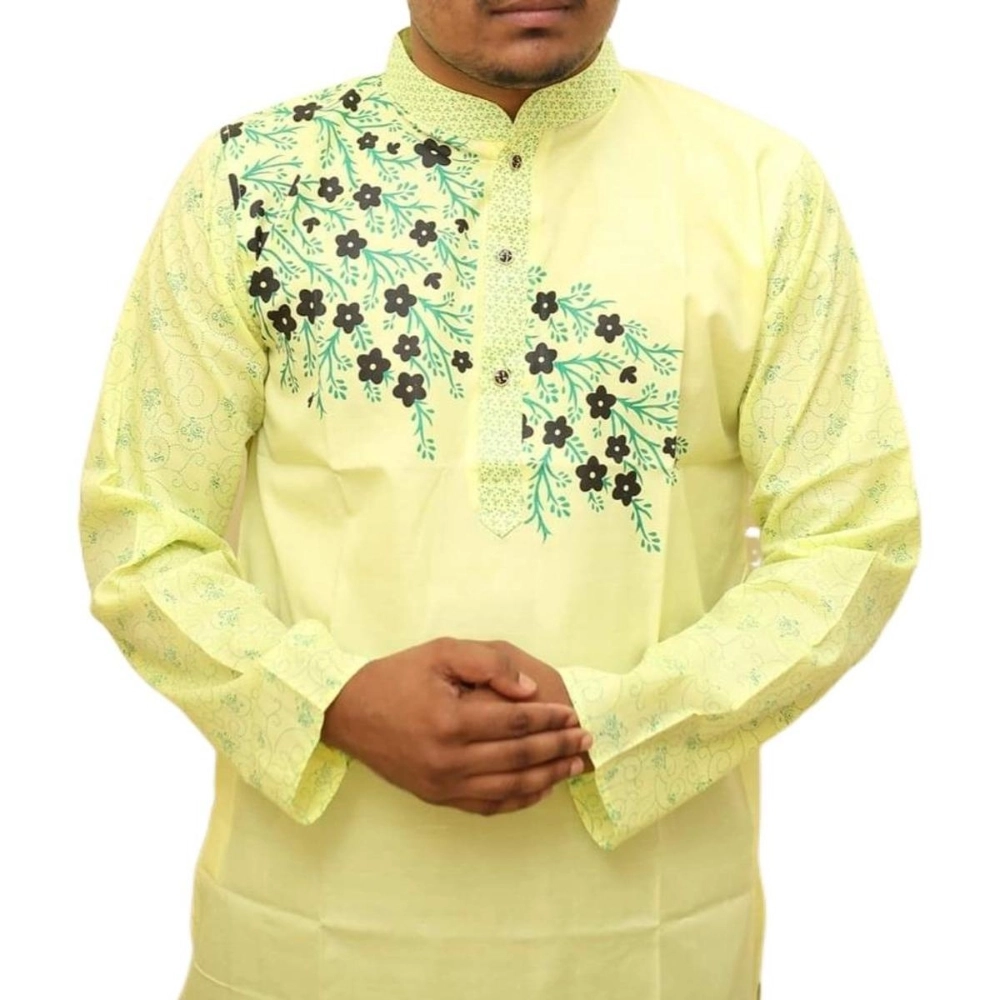 Semi-Long Men's Cotton Yellow Panjabi - Comfortable and Suitable for ...