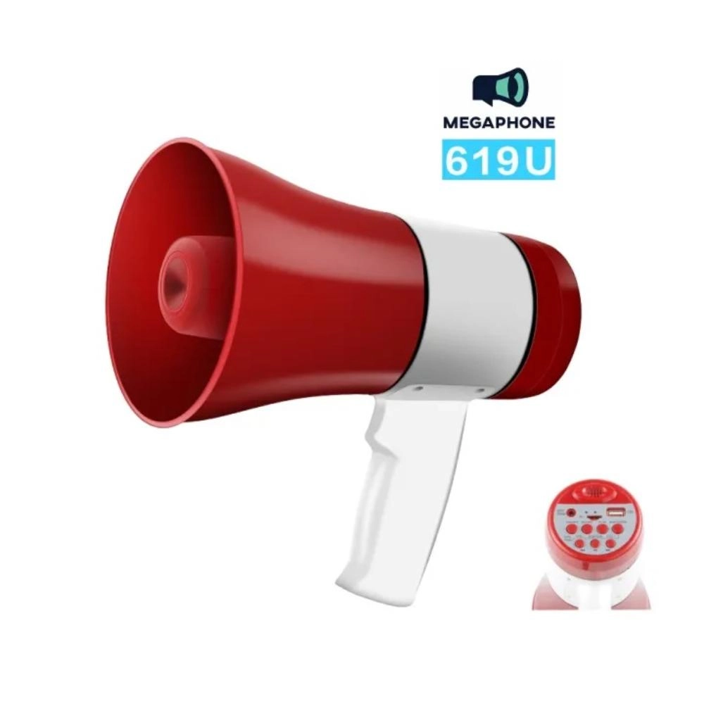 Hand Mike Handheld Lithium 619U Megaphone with USB, TF, Record, Siren