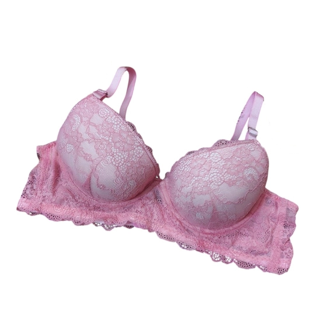 Soft Comfortable Solid Pink Colour Pushup Net Foam Bra For beautiful ...