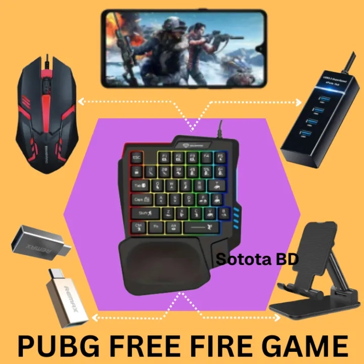 One Hand RGB Gaming Keyboard and Backlit Mouse Combo,USB hub with all ...