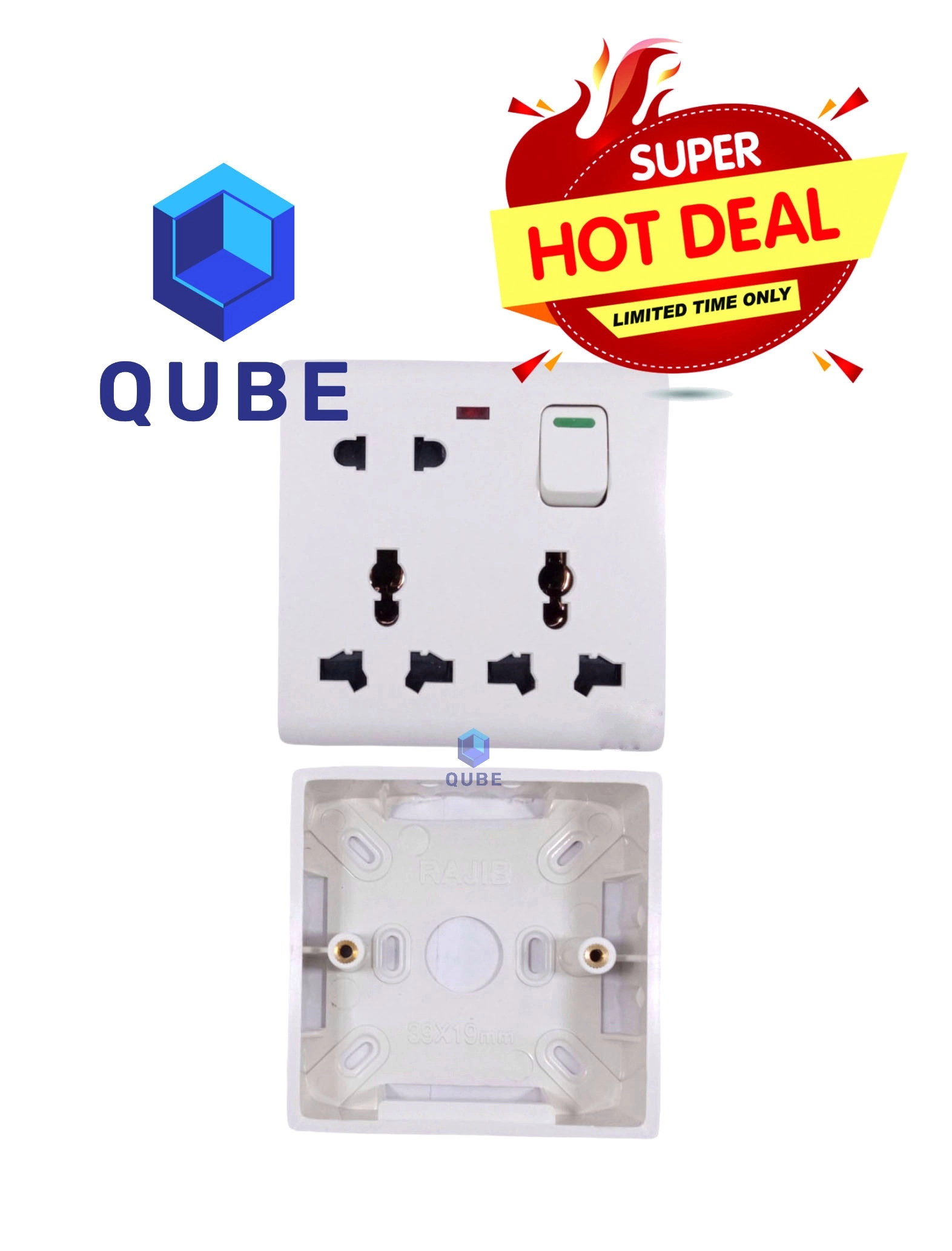 Electric 8 Pin Multi Socket With Back Part PVC Box