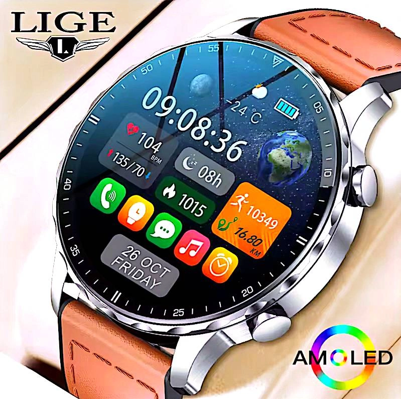 LIGE BW066 New Magnetic Leather Strap Smartwatch Men Health Monitor Man ...