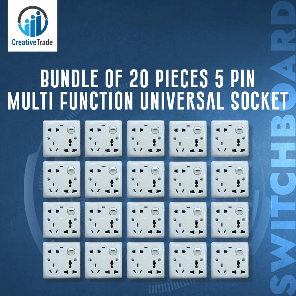 Bundle of 20 Pieces 5 Pin Multi-Function Universal Wall Gang Socket ...