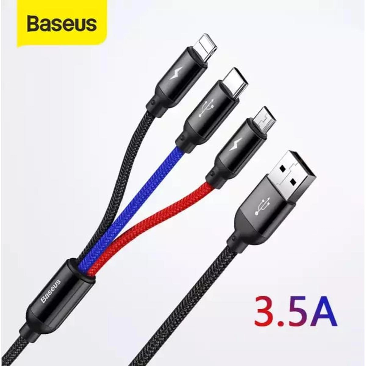 Baseus Multi Charging Cable 3 in 1 Fast Charger Cord Type C / Lightning ...