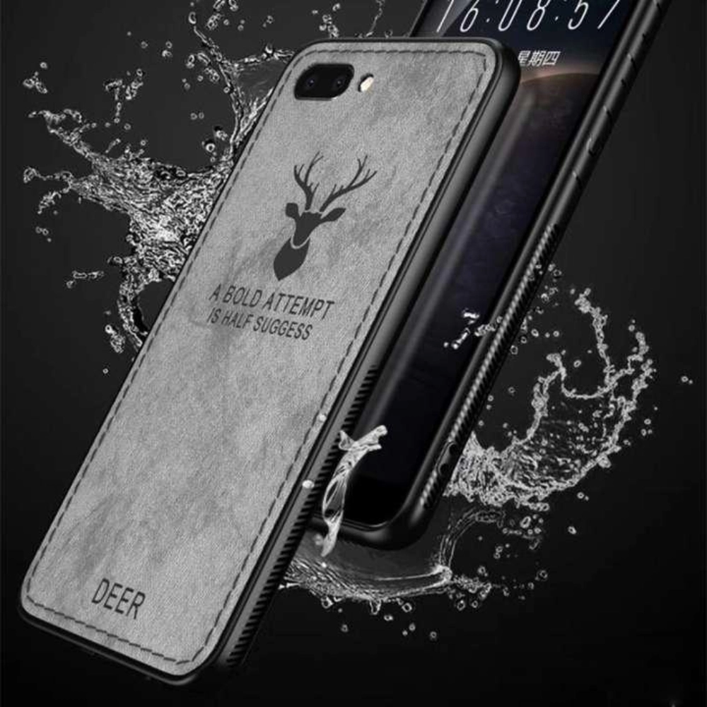 Oppo A3s - Luxury Soft Fabric+PU Leather Hybrid Case Cover Ash