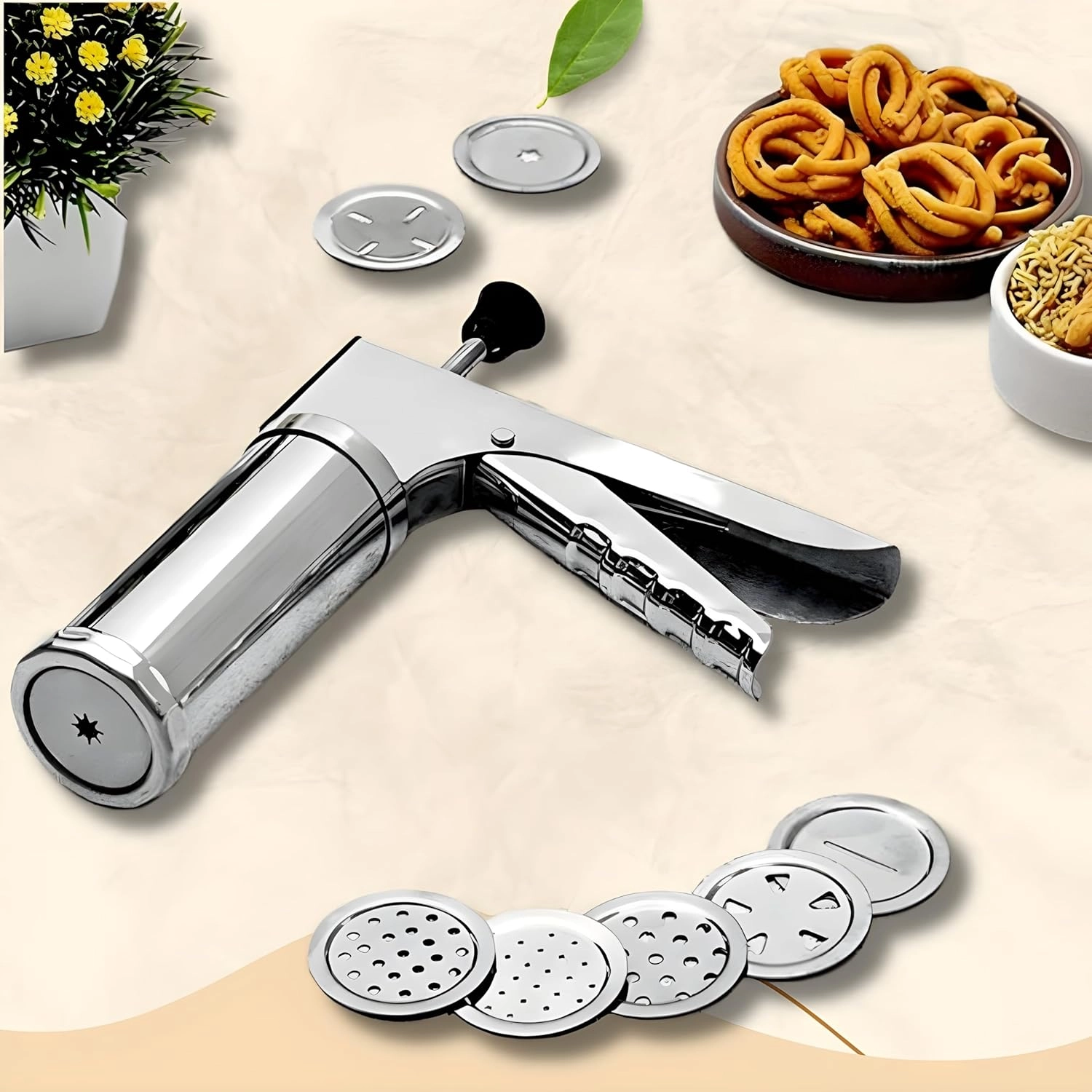 15 Jali in 1 Stainless Steel Kitchen Press | Murukku Machine ...