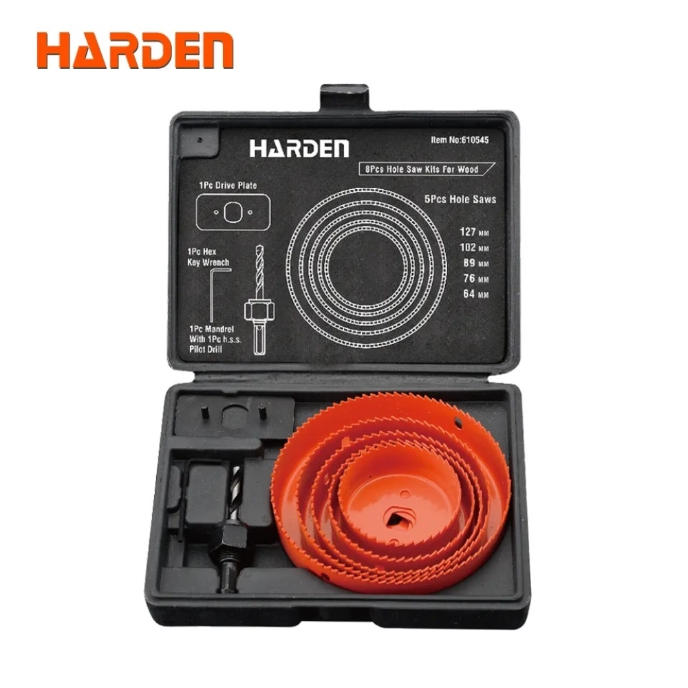 Harden 8Pcs Hole Saw Kits For Wood, High Carbon Steel Professional 610545