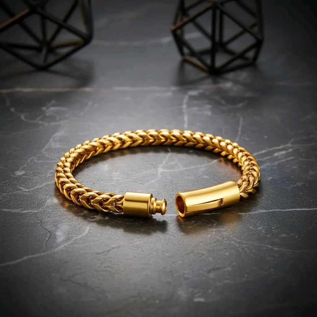 Men's Gold Stainless Steel Braid Chain Bracelet