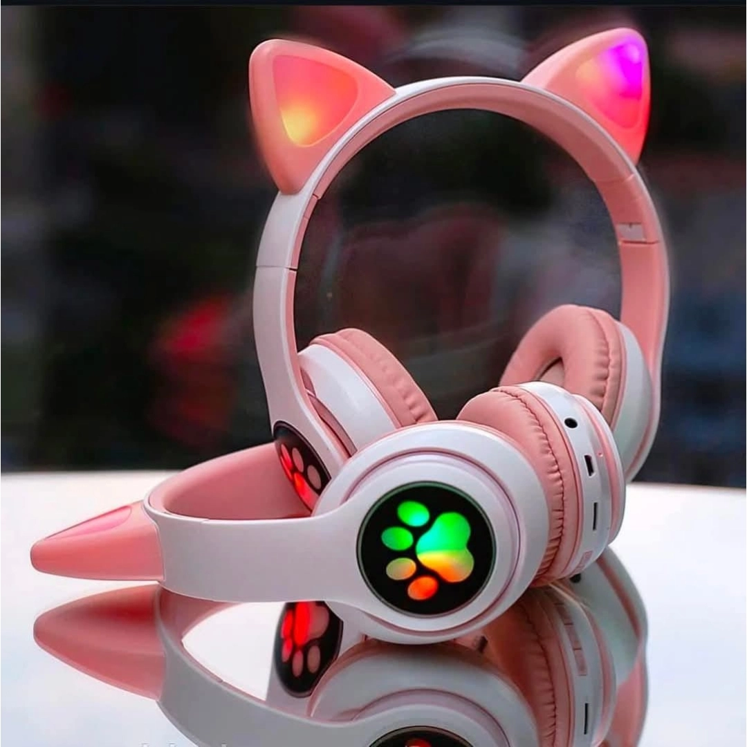 Flash Lamp Cute Cat Ears Headphone Bluetooth5.0 Stereo With Mic Support ...