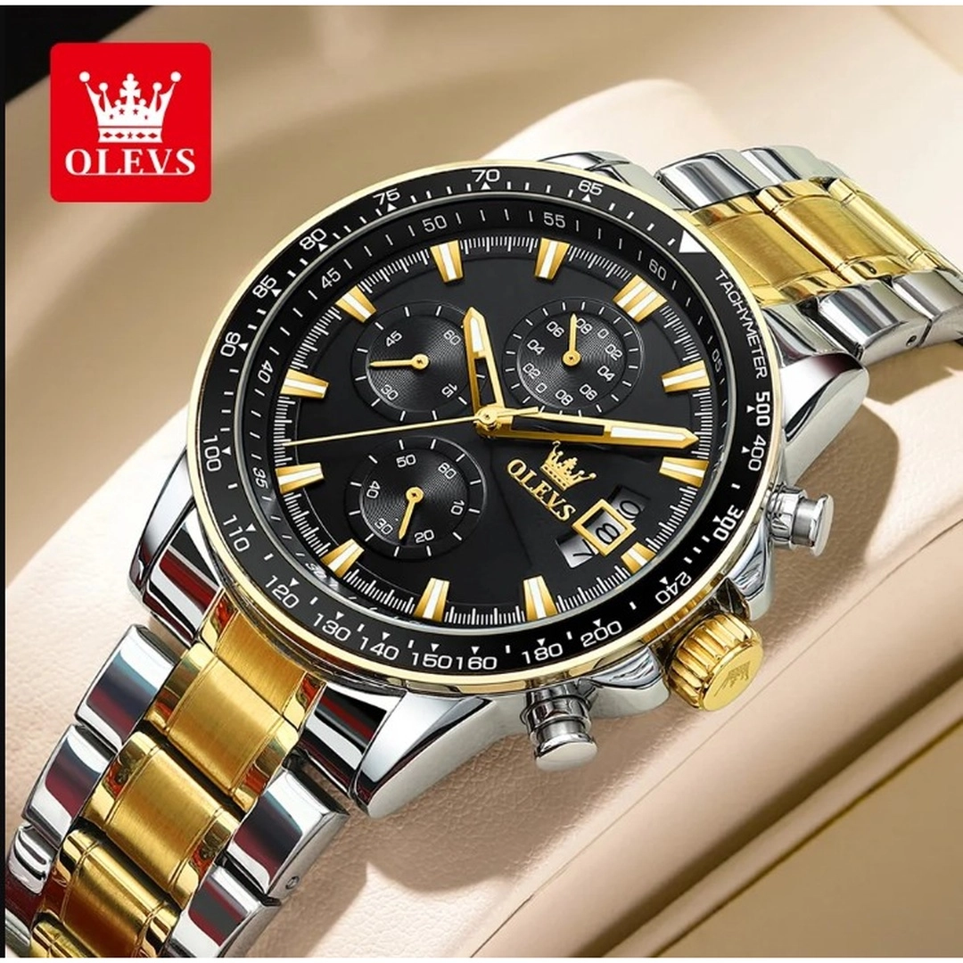 Olevs TY705G Silver & Golden Stainless Steel Chronograph Wrist Watch ...