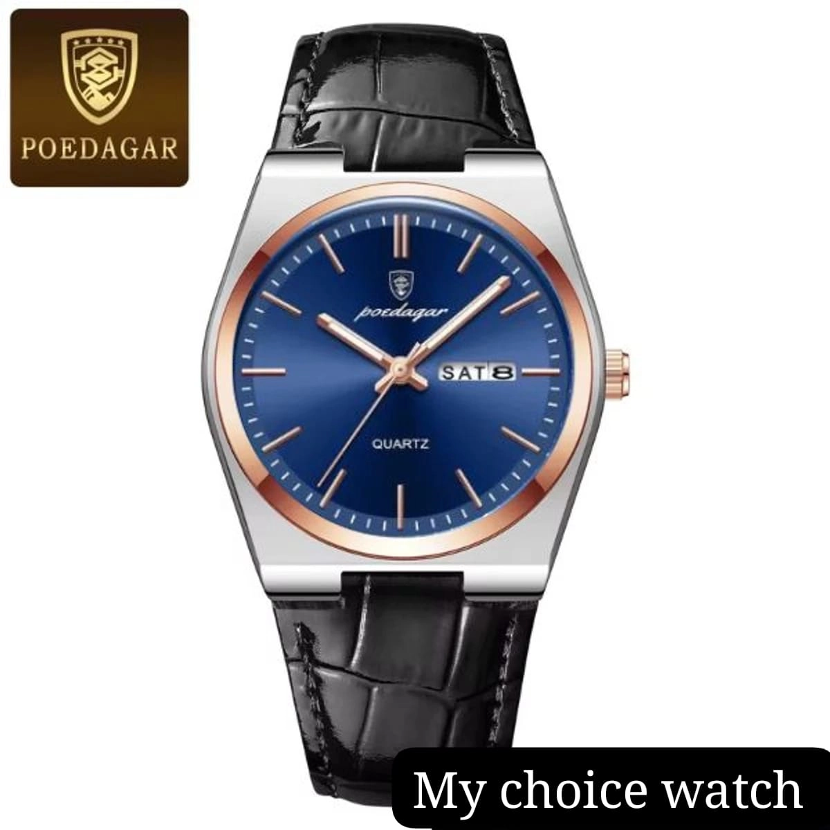 POEDAGAR WATCH MODEL 930 BELT BLACK ROUND ROSE GOLDEN DIAL BLUE COLOUR ...