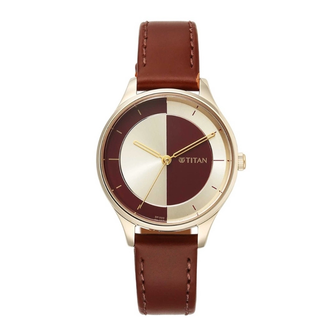 Titan 2649Wl05 Red Yin & Yang Red Dial Analog Leather Strap Watch For Women