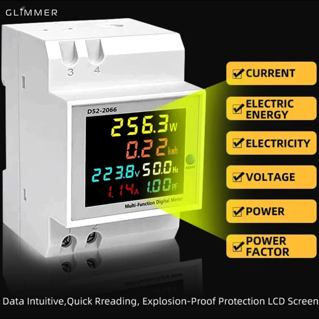 6-in-1 Digital Smart Energy Meter 100A AC LCD Display Voltage, Current ...