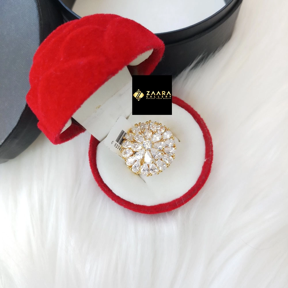 Diamond Cut AD Stone Gold Finger Ring for Women & Girls With Free Box ...