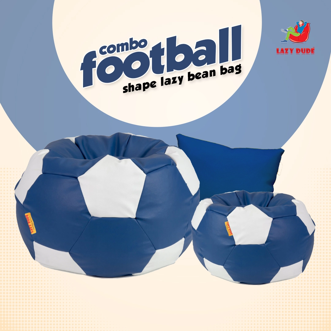 Football Shape Lazy Bean Bag Combo Set - Deep Blue and White Color ...