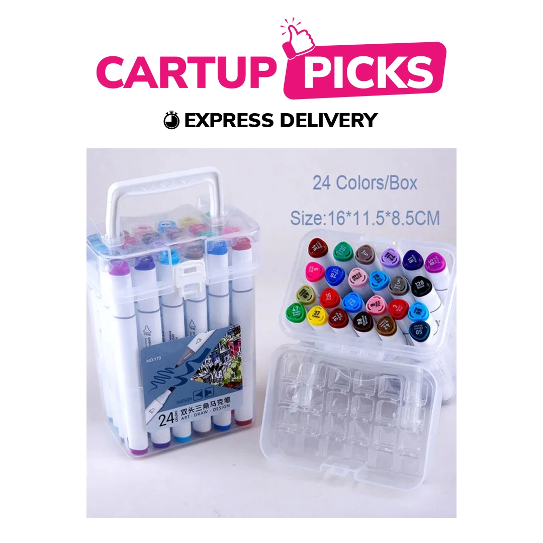 24 Colors Markers Pen Permanent Double Tips Graphic Skewing Drawing ...