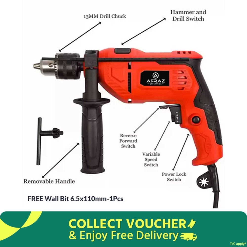 Impact drill machine 13mm reversible hammer driver variable speed ...