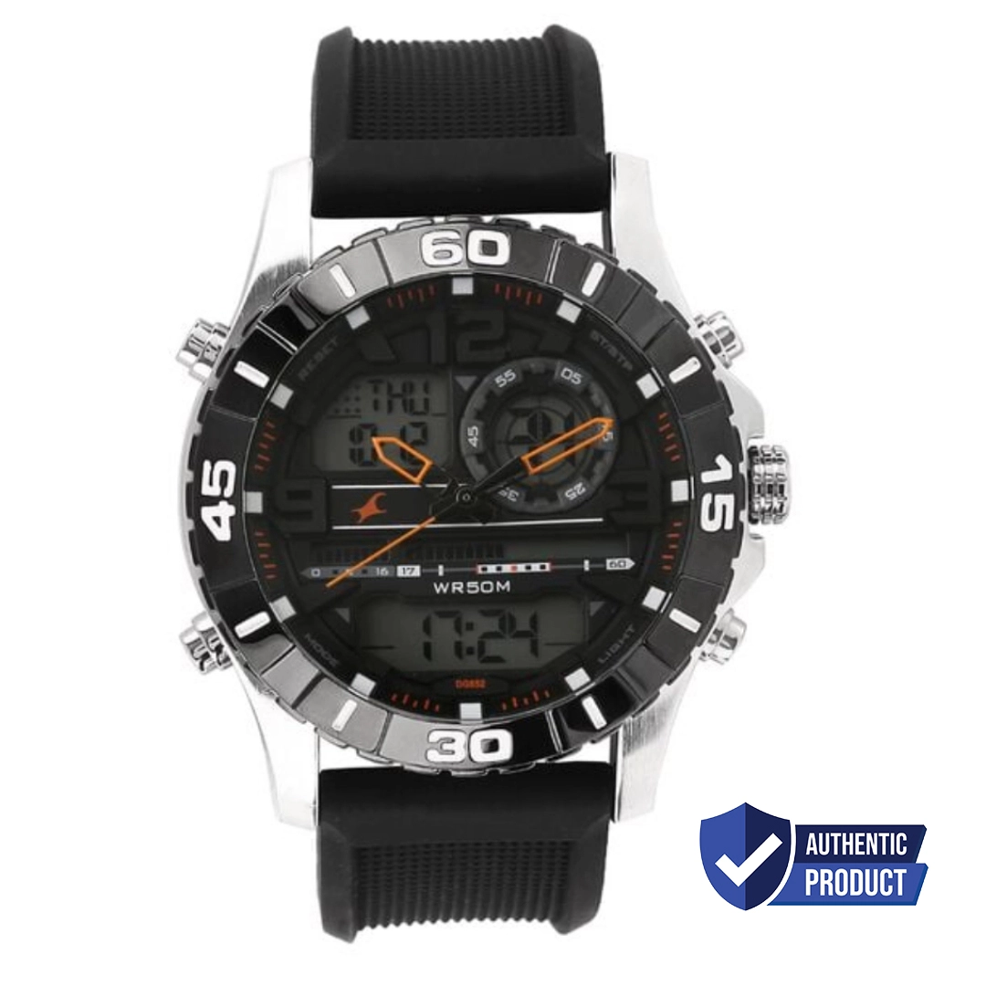 Fastrack 38035SP03 Analog Digital Black Silicone Strap Watch for Guys
