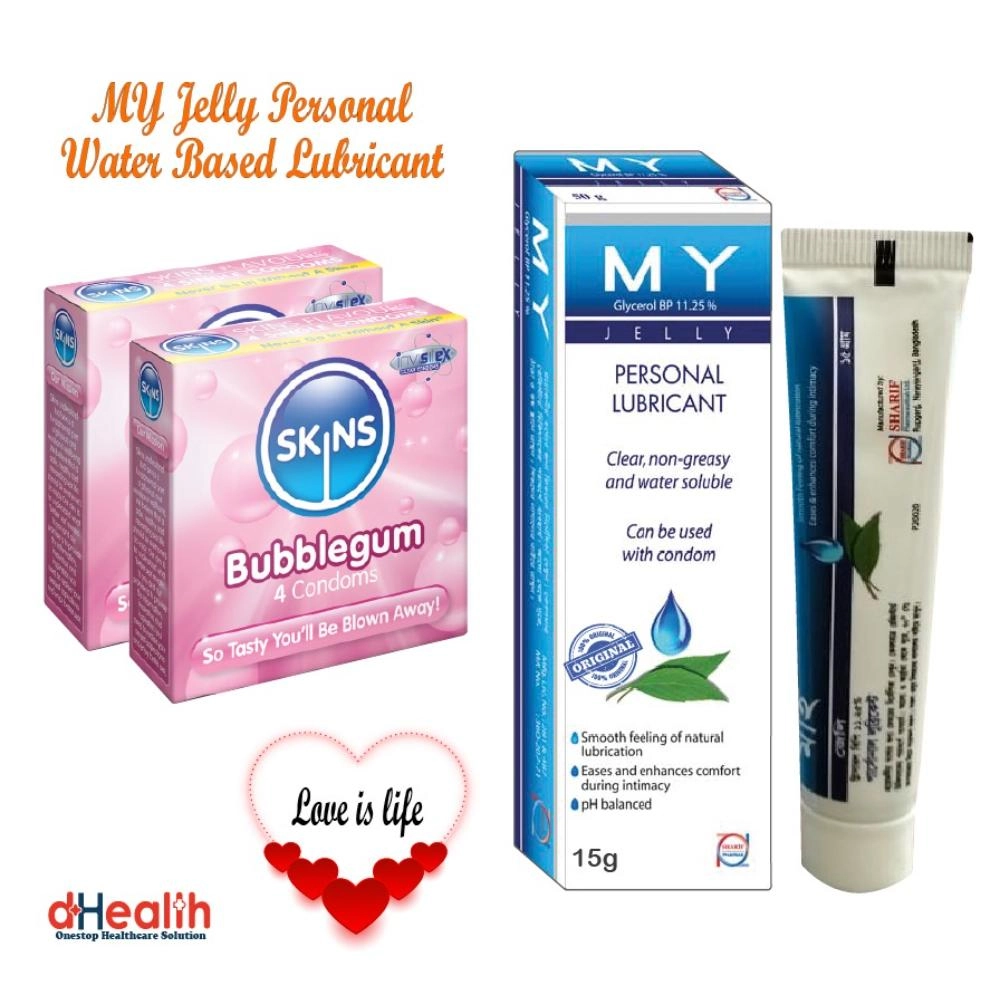 1 My Jelly 15gm & 2,s SKINS Bubblegum Premium Condoms Combo Pack