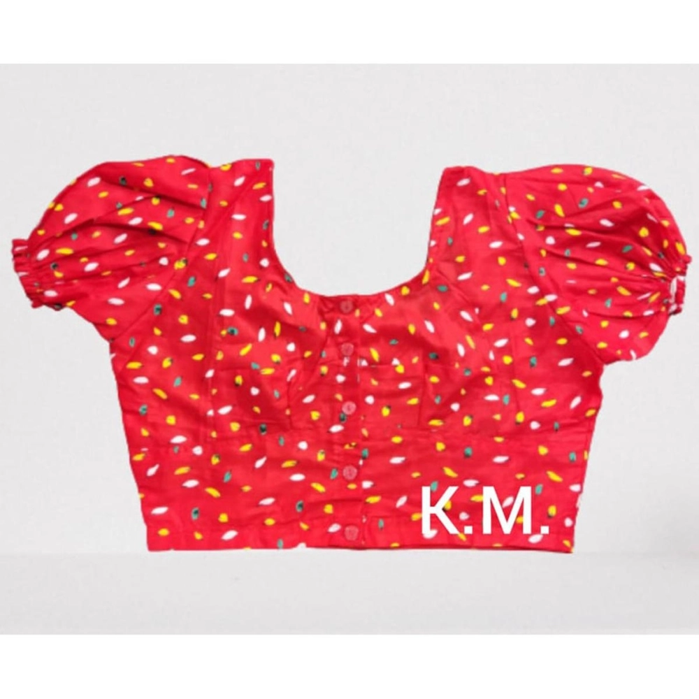 Printed Cotton Short Sleeve Blouse with Goti Hata for Women