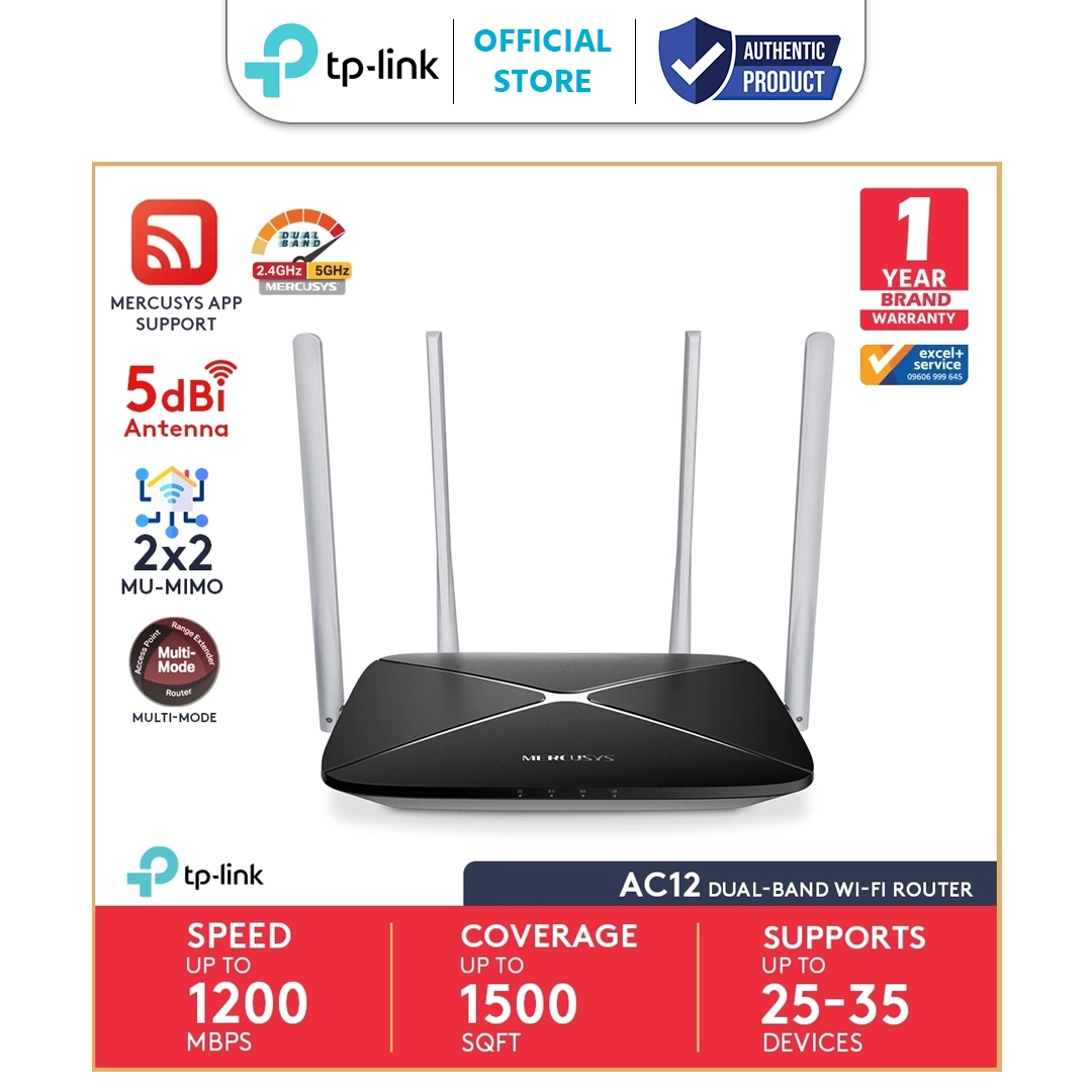 Mercusys AC12 AC1200 Dual Band Wireless Router with Multi-Mode