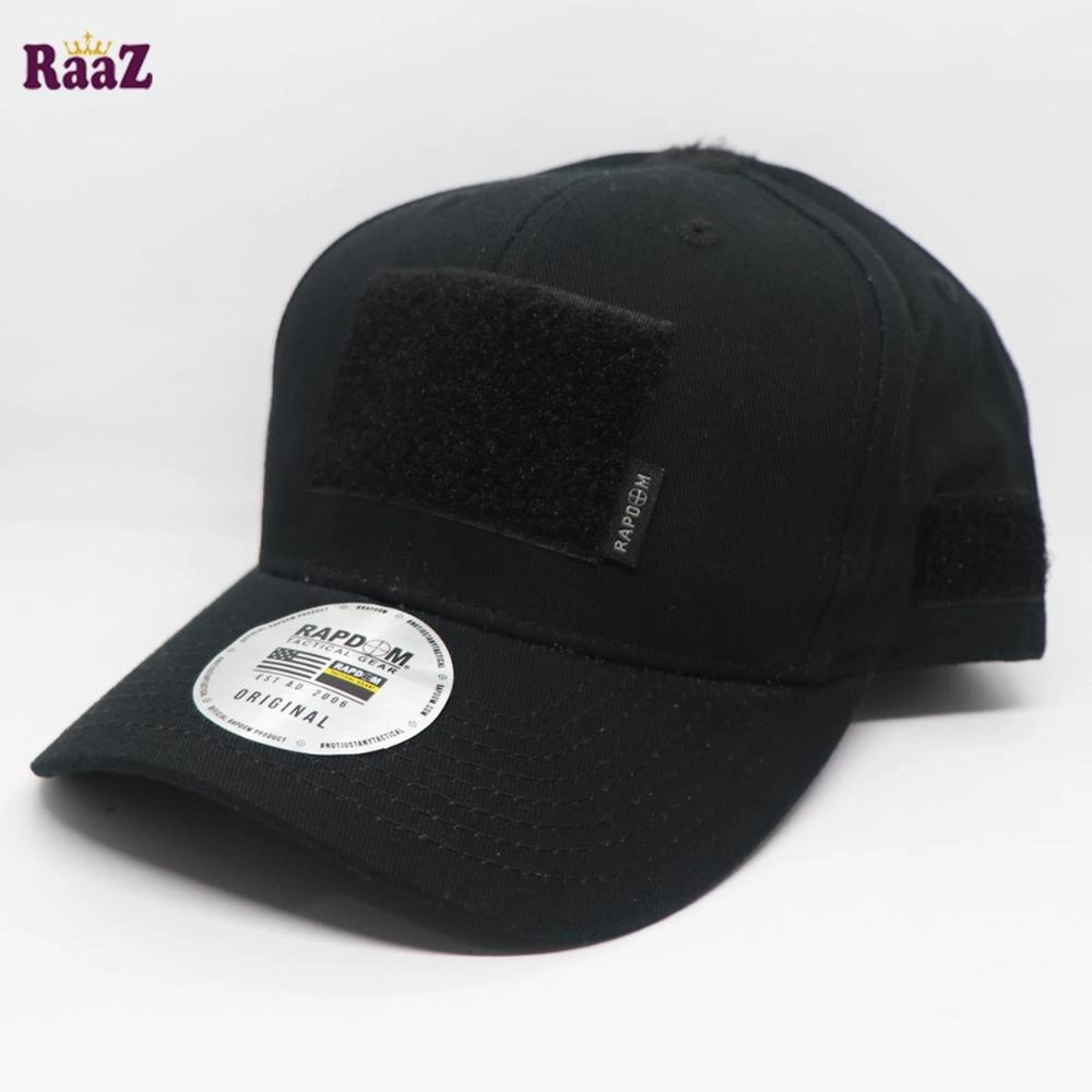 Black Tactical Operator Ripstop Cotton Baseball Cap With Loop Patch