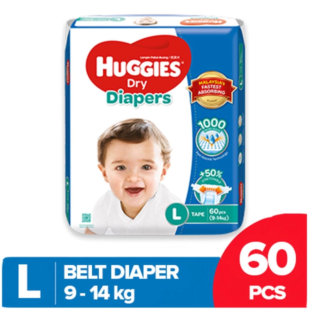 Huggies Large Belt System Baby Diaper, Made in Malaysia