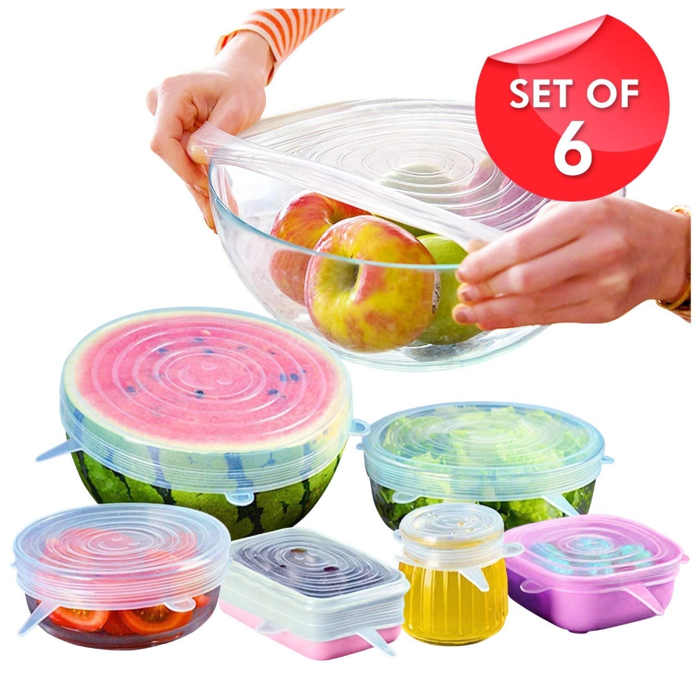 Silicon Food Cover Set of 6pcs Kitchen Reusable Silicone Stretch Cover ...