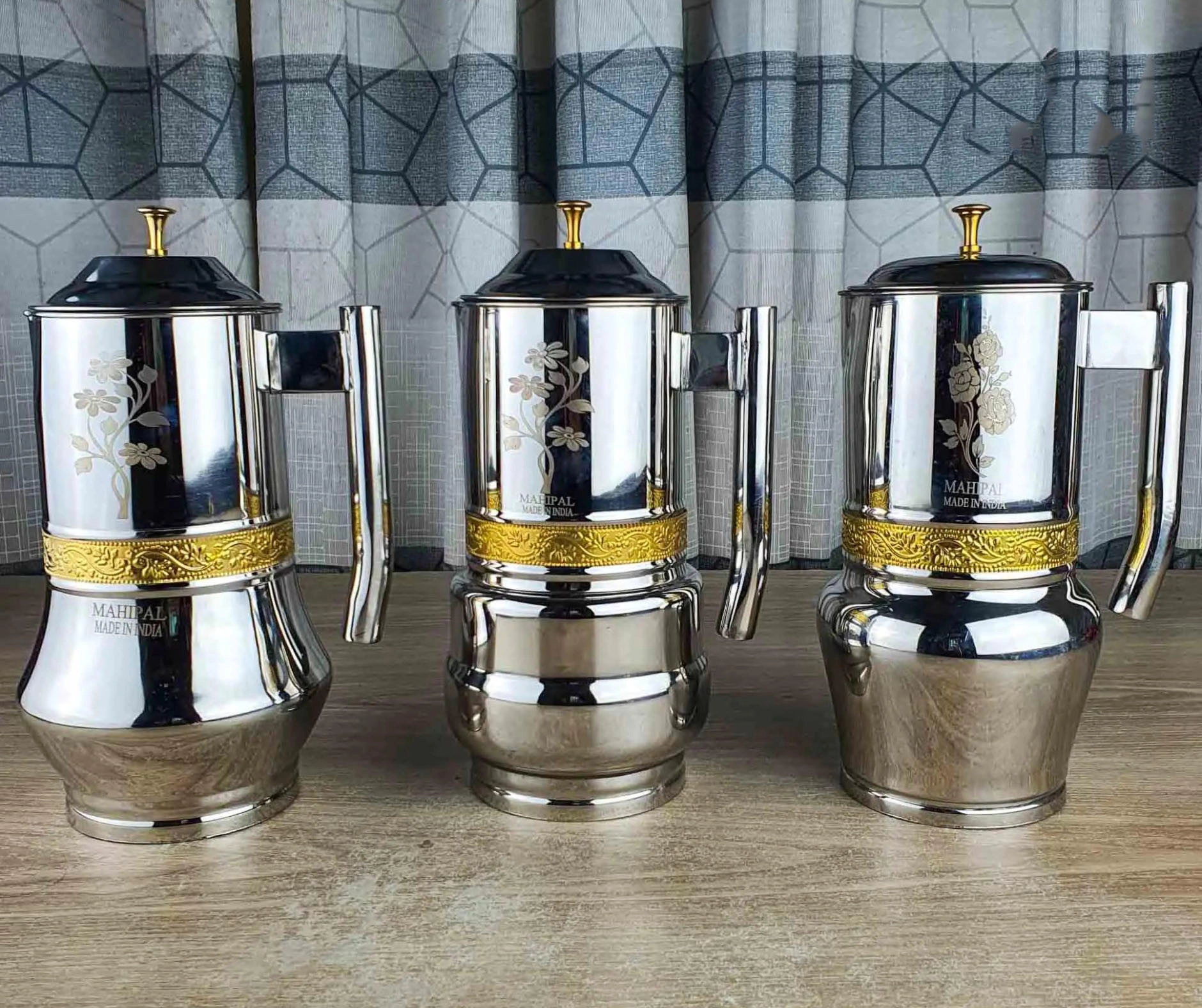 2 Liter stainless steel water jug round golden ring