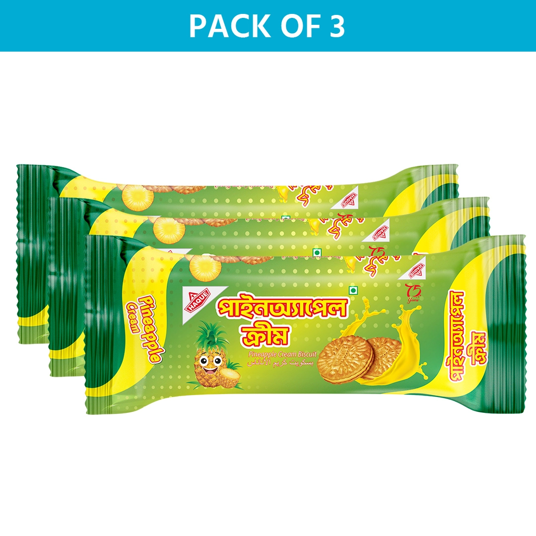 Haque Pineapple Cream Biscuits – 36g (Pack of 3)