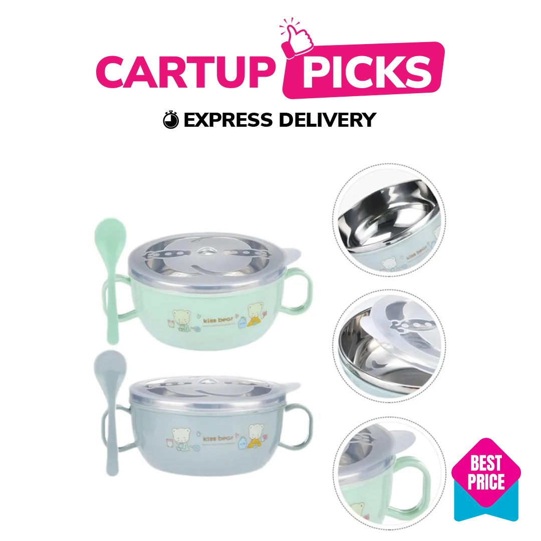 Baby Feeding Bowl With Lids Stainless Steel Insulated Bowl Spoon Set Children Tableware Cartoon ...