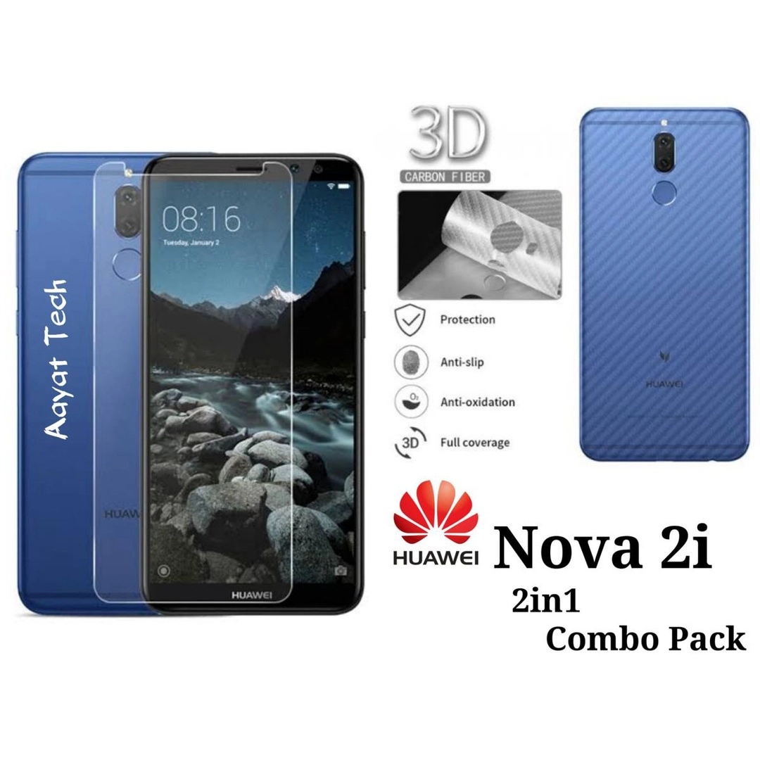 2 in 1 Combo For Huawei Nova 2i (Clear Glass, 3d Carbon Back sticker)