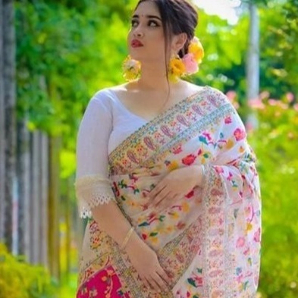 Half Silk Elegance Afsan Screen Print Saree for Women With Blouse Piece ...