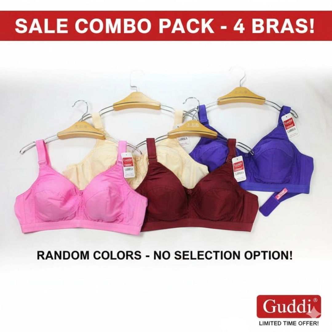 Women’s Guddi Cotton Bra – 4 Pack Combo, Belt Style, Full Coverage ...