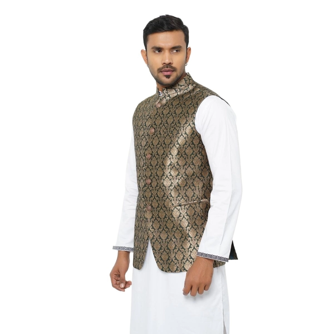 Green and golden waist coat and vest for men Premium panjabi koti for ...