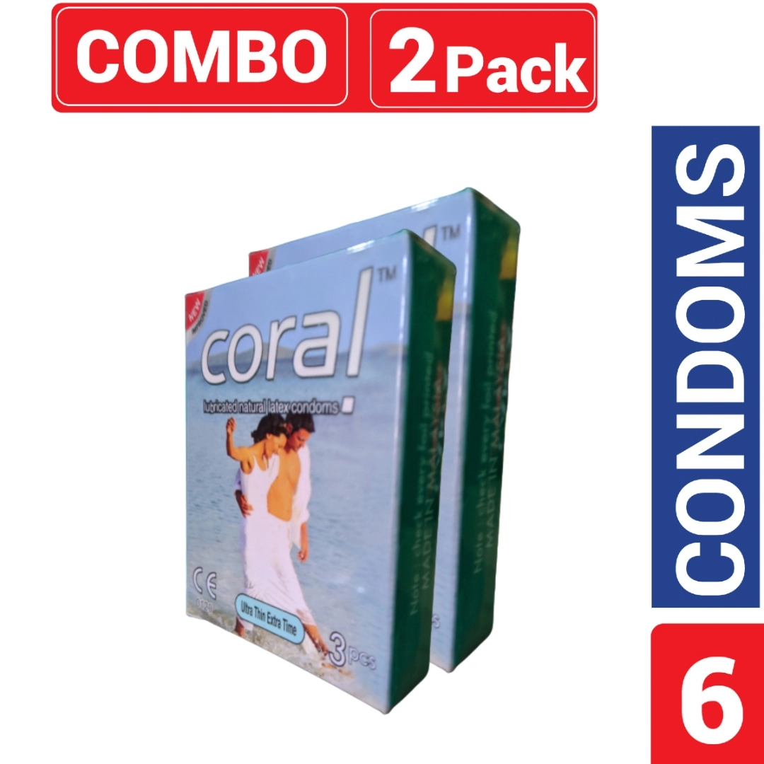Coral - Ultra Thin Extra Time Lubricated Natural Latex Condom - Combo 2 ...