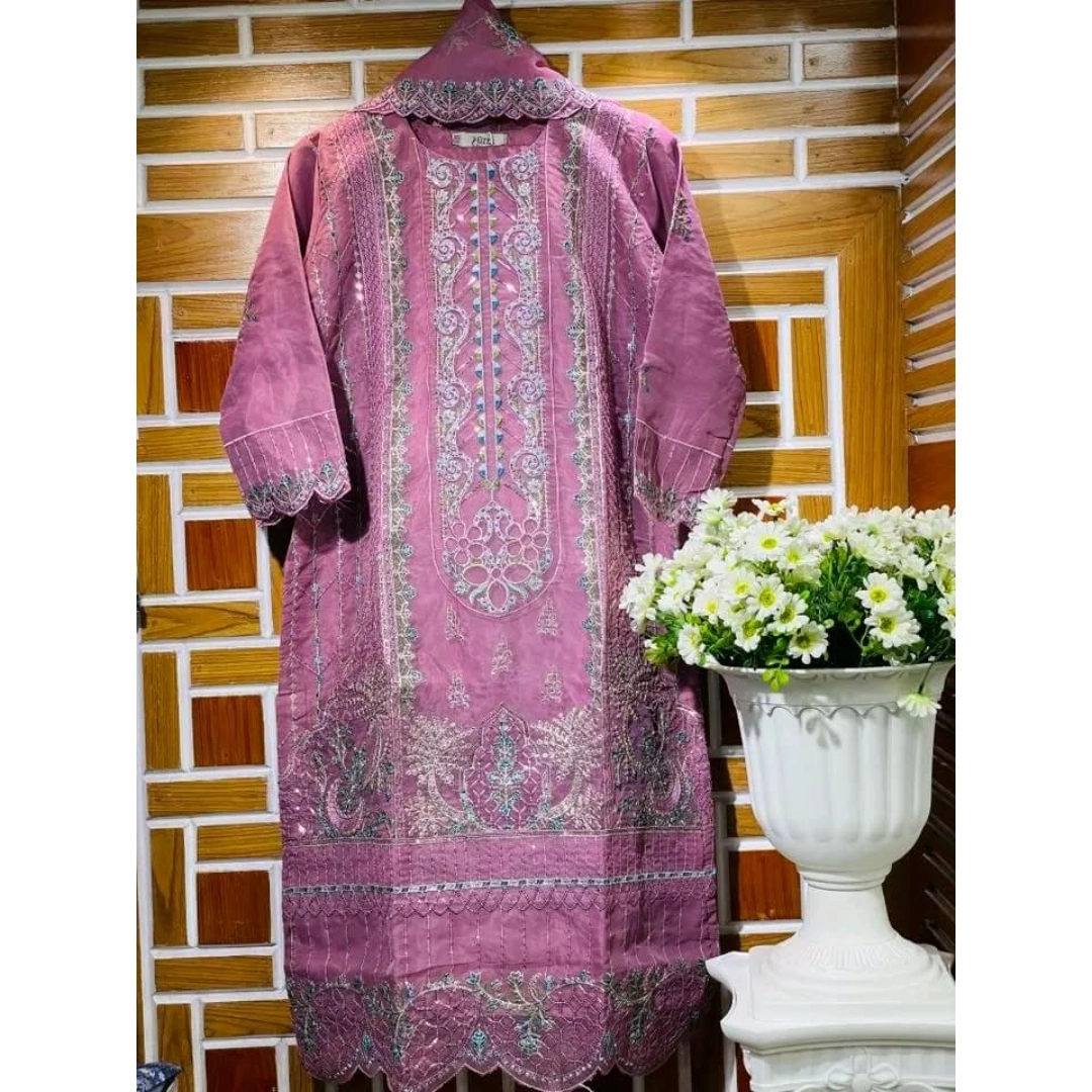 Pakistani GUZEL Inspired stitched 3 piece set Plum Color