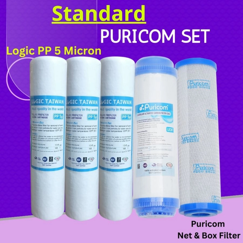 Puricom Set 5 In One (Logic Taiwan -3 Pp-5 Micron Filter ) ( Puricom -1 Net Carbon+ 1 Box Carbon)