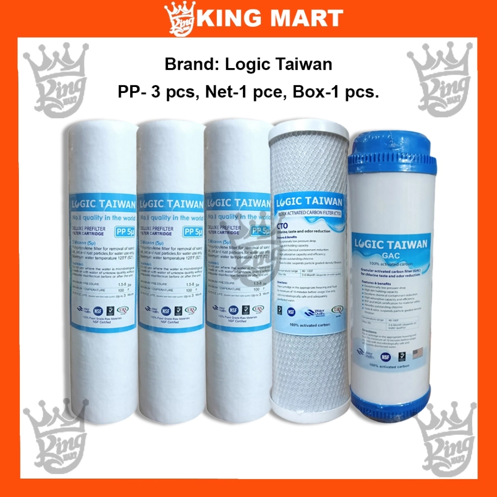 Water Filter PP, GAC, CTO Filter 10 Inch (05 Pieces Set - 03 PP, 01 Net, 01 Box) (01 Micron ...